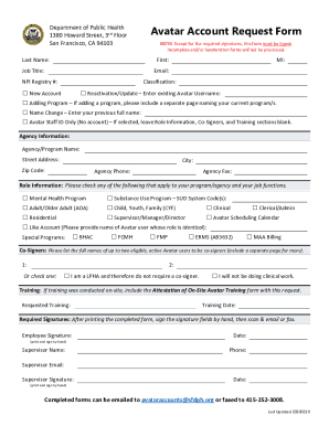 Fillable Online Avatar Account Request Form - Department of Public Health Fax Email Print ...