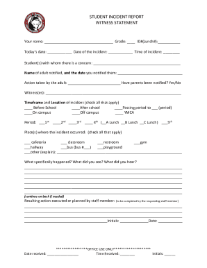 Fillable Online STUDENT INCIDENT REPORT WITNESS STATEMENT Fax Email ...