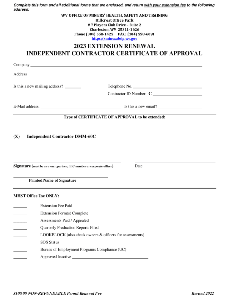 Fillable Online 2023 packet for extension renewal independent ...