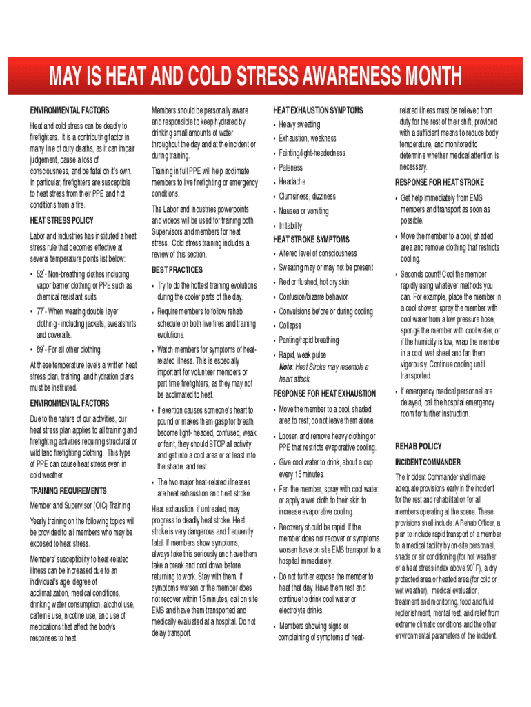 Fillable Online may is heat and cold stress awareness month Fax Email ...