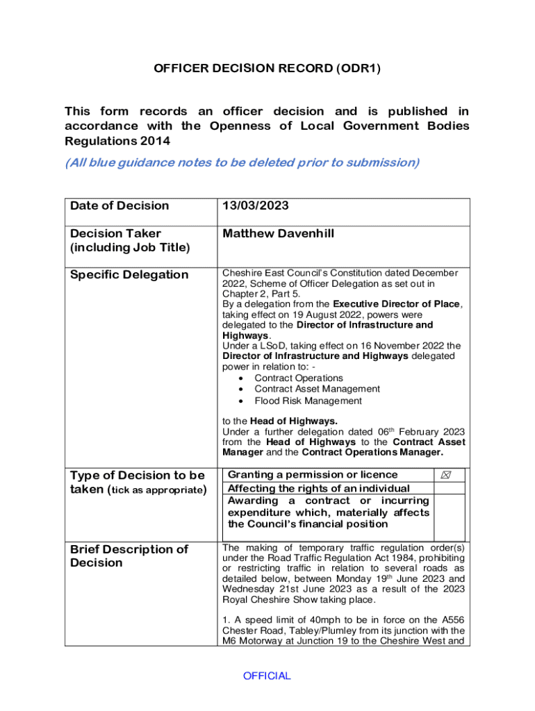 Fillable Online Openness Regulations: Recording Officer's Decisions ...