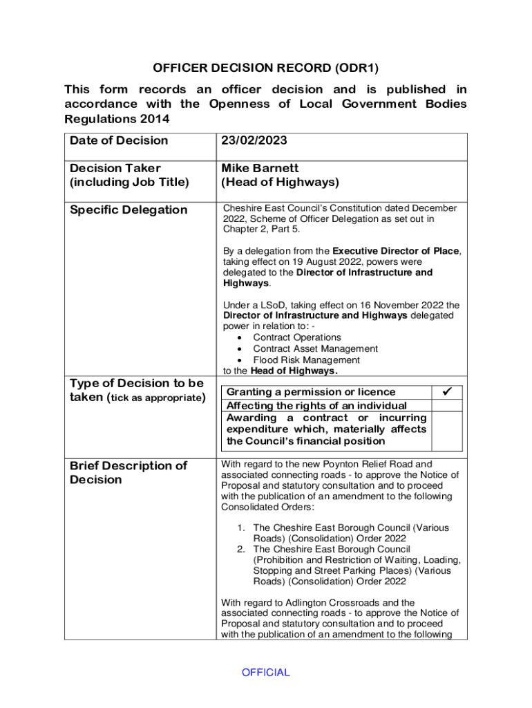 Fillable Online Record of Officer's Decision The Openness of Local ...