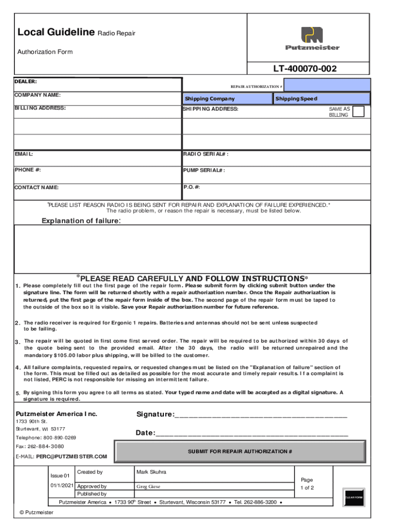 Fillable Online Local Guideline Radio Repair Fax Email Print - pdfFiller