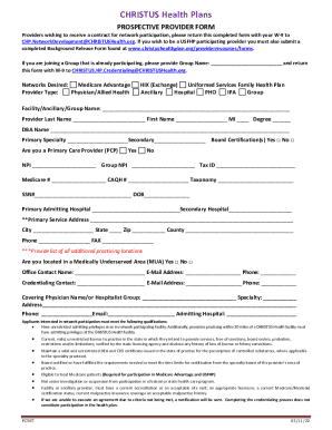 Fillable Online CHRISTUS Health Plans - PROSPECTIVE PROVIDER FORM Fax ...
