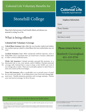 Fillable Online Stonehill College Colonial Life Interest Form ...