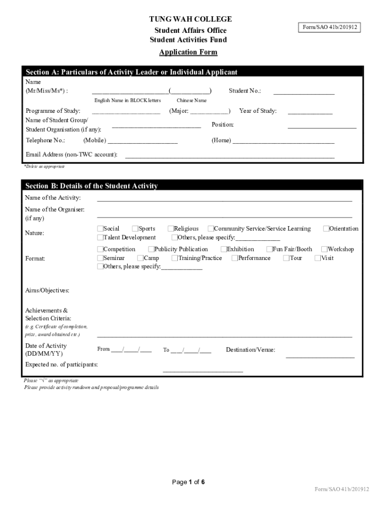 Fillable Online 41b. Application Form Student Activities Fund10 Dec ...