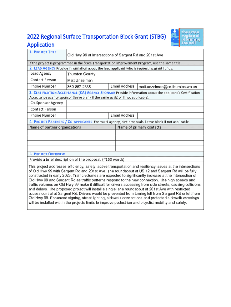 Fillable Online Surface Transportation Block GrantWSDOT - WA.gov Fax ...