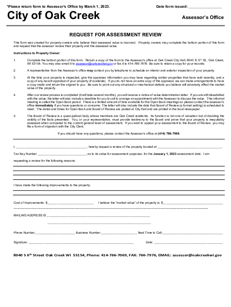 Fillable Online 2023 REQUEST FOR ASSESSMENT REVIEW FORM Fax Email Print ...