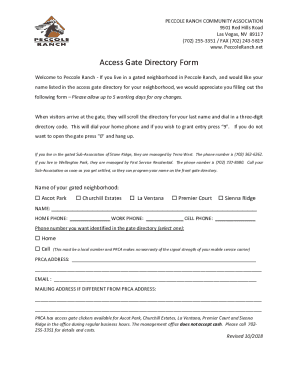 Fillable Online Access Gate Directory Form Fax Email Print - pdfFiller