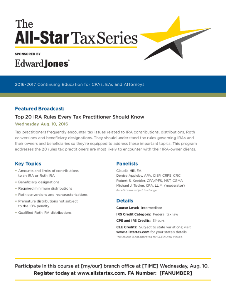 Fillable Online Featured Broadcast: Top 20 IRA Rules Every Tax ...