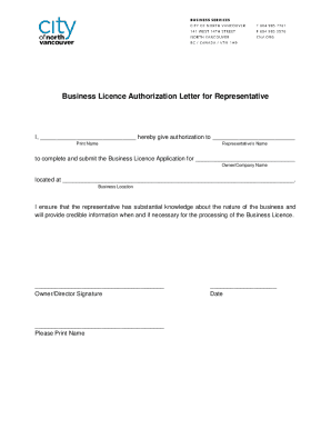 Fillable Online Business Licence Authorization Letter for ...