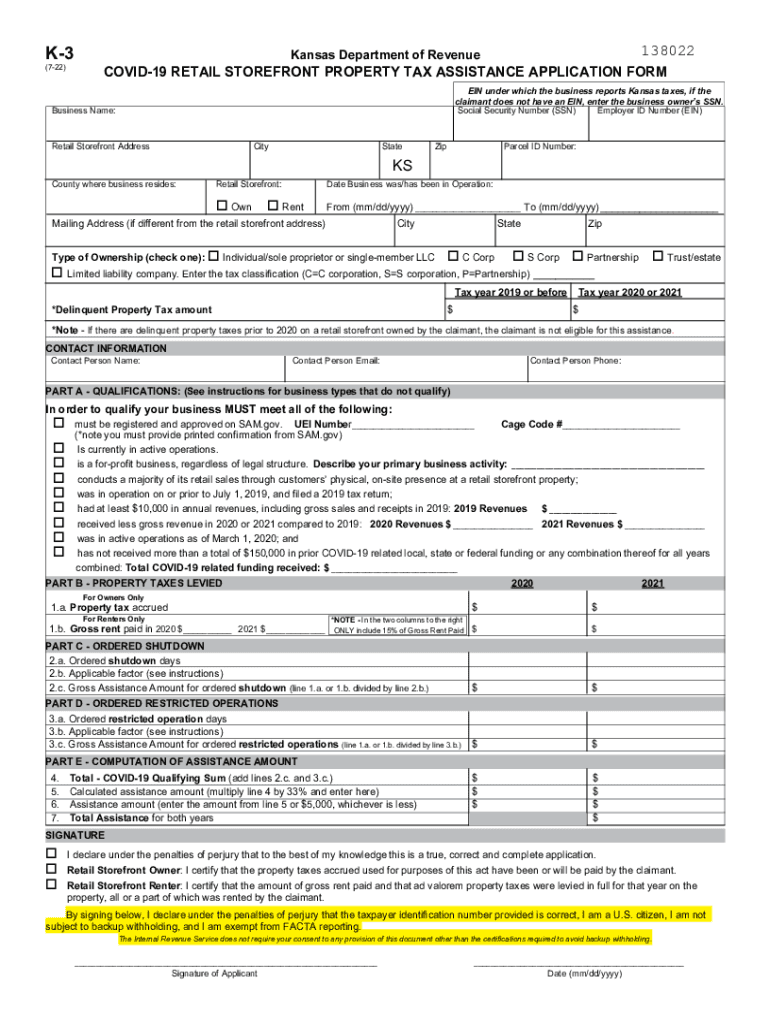 Fillable Online K-3 COVID-19 Retail Storefront Property Tax Statement ...