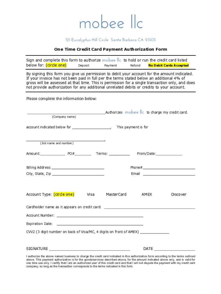 Fillable Online Credit Card Authorization Form Free PDF Template Fax ...