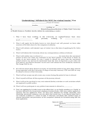 Fillable Online Undertaking / Affidavit for NOC for visitor/ tourist Visa ( Name of ... Fax ...