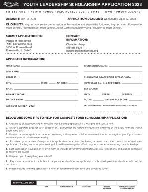 Fillable Online youth leadership scholarship application 2023 Fax Email ...
