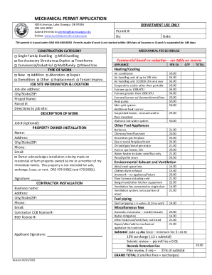 Fillable Online MECHANICAL PERMIT APPLICATION - City of Lake Oswego Fax ...