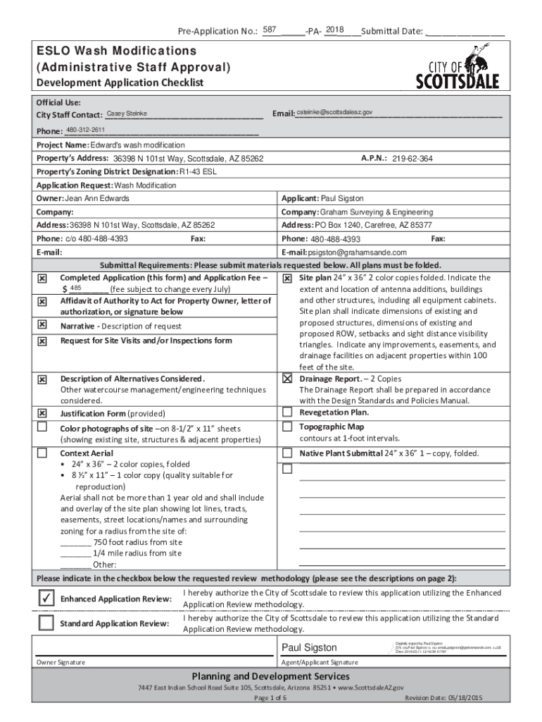 Fillable Online ESLO Wash Modifications (Administrative Staff Approval ... Fax Email Print ...
