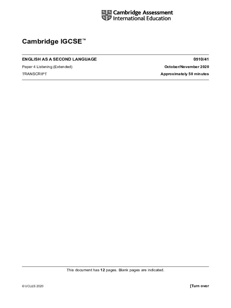 Fillable Online English As A Second Language(ESL)IGCSE Past Papers Fax ...