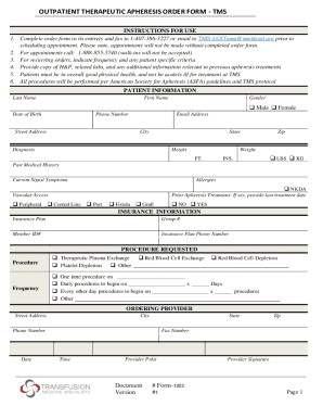 Fillable Online outpatient therapeutic apheresis order form - tms Fax ...