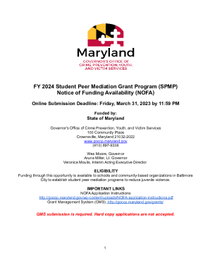 Fillable Online goccp maryland FY 2024 Student Peer Mediation Grant Program (SPMP) Notice of ...
