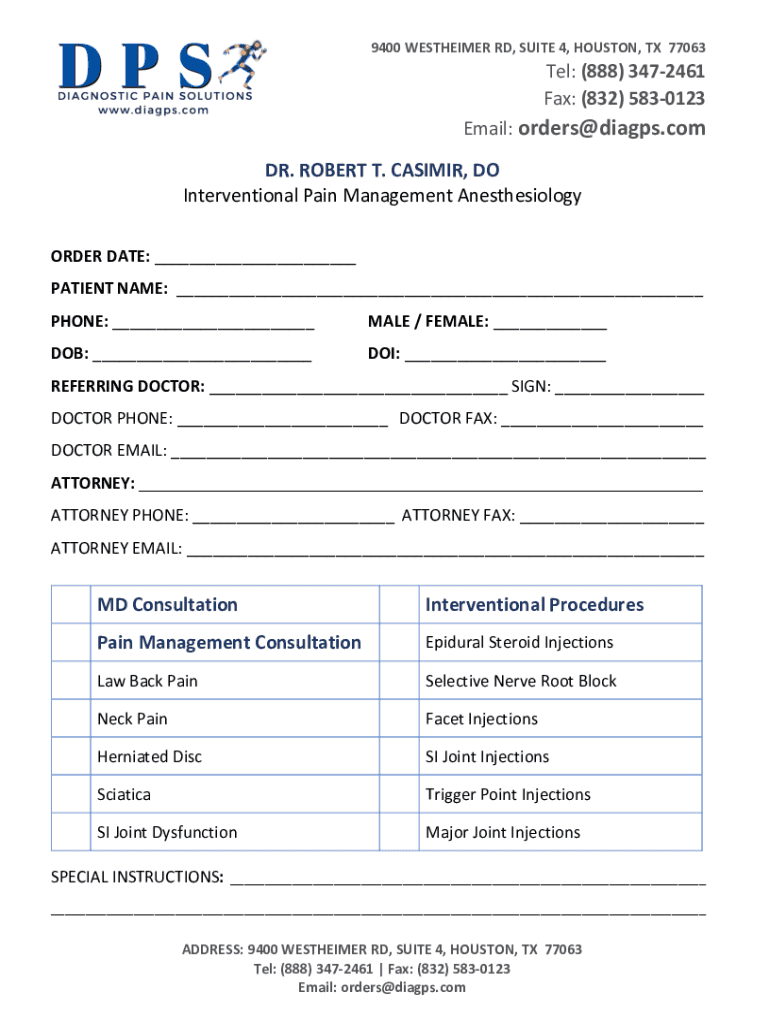 Fillable Online DPS PRACTITIONER ORDER FORM.docx Fax Email Print ...