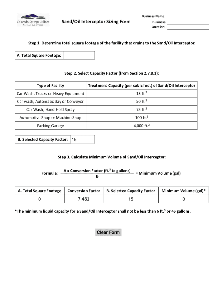 Fillable Online Sand-Oil Interceptor Sizing Form. Sand-Oil Interceptor ...