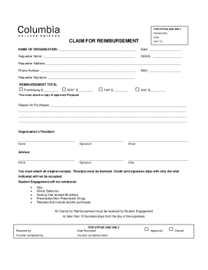 Fillable Online CLAIM FOR REIMBURSEMENT Fax Email Print - pdfFiller