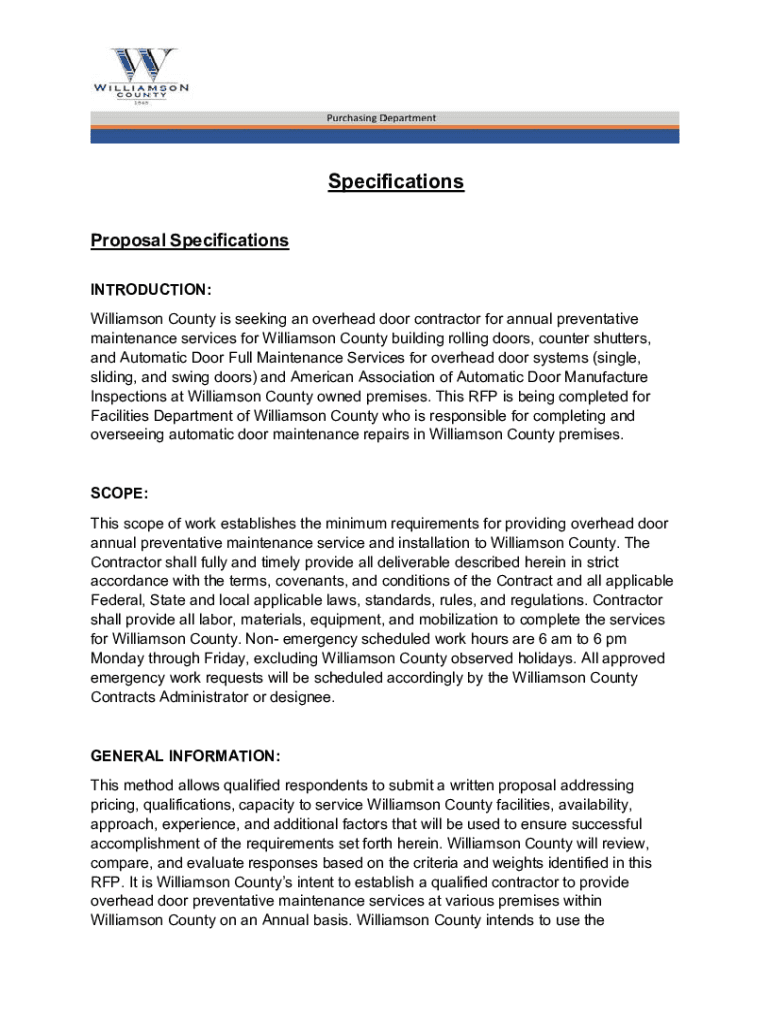 Fillable Online REQUEST FOR PROPOSAL Overhead Door, Automatic ... Fax ...