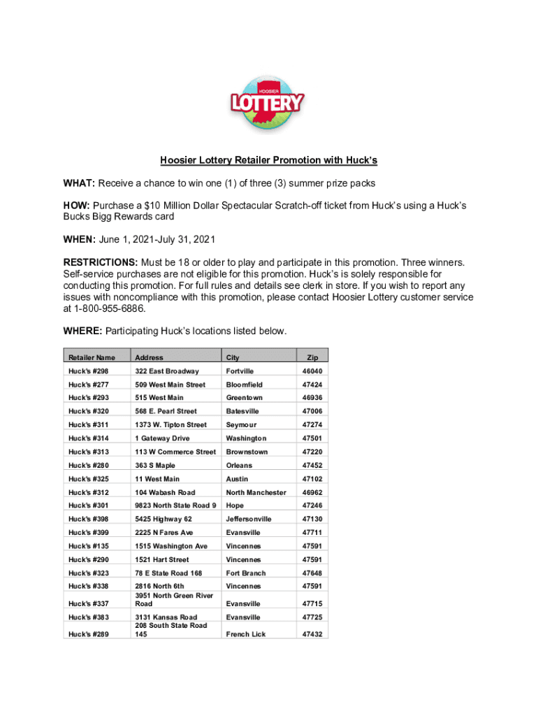 Fillable Online Hoosier Lottery Retailer Promotion with Huck's WHAT Fax Email Print - pdfFiller