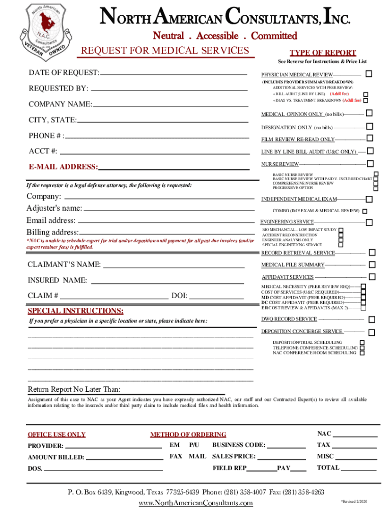 Fillable Online NAC MEDICAL REQUEST FORM 2- ... Fax Email Print - pdfFiller
