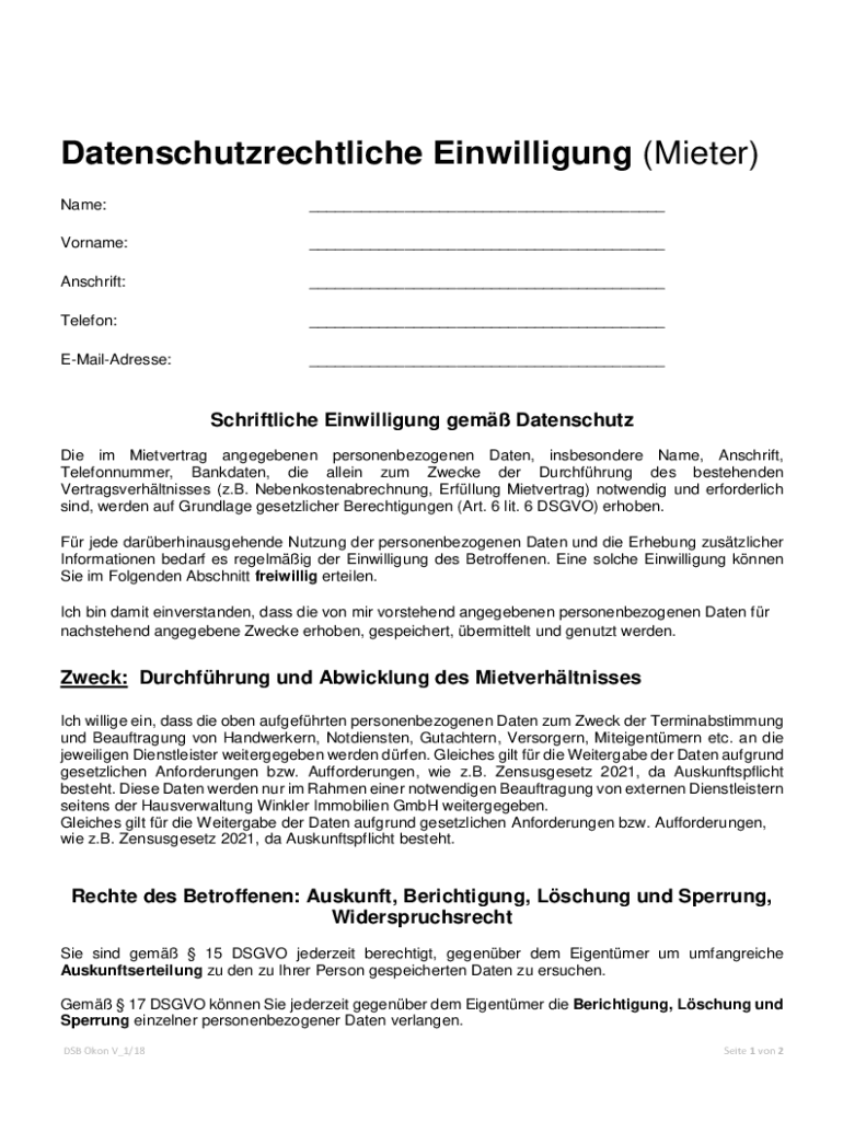 Ausfüllbar Online Schriftliche Einwilligung gem Datenschutz Fax Email ...