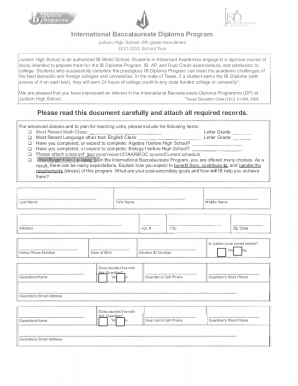 Fillable Online About Us / Judson High School IB Program Application Fax Email Print - pdfFiller