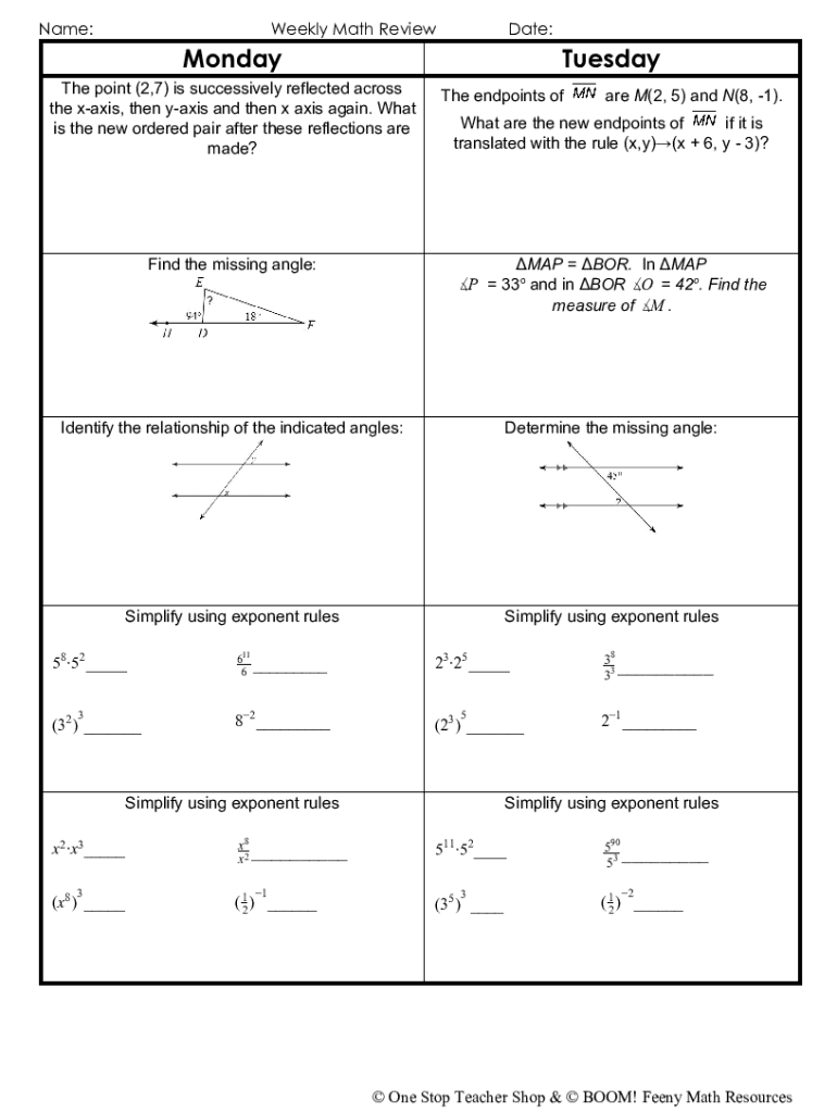 Fillable Online Reflecting Ordered Pairs Across the X and Y Axis ...