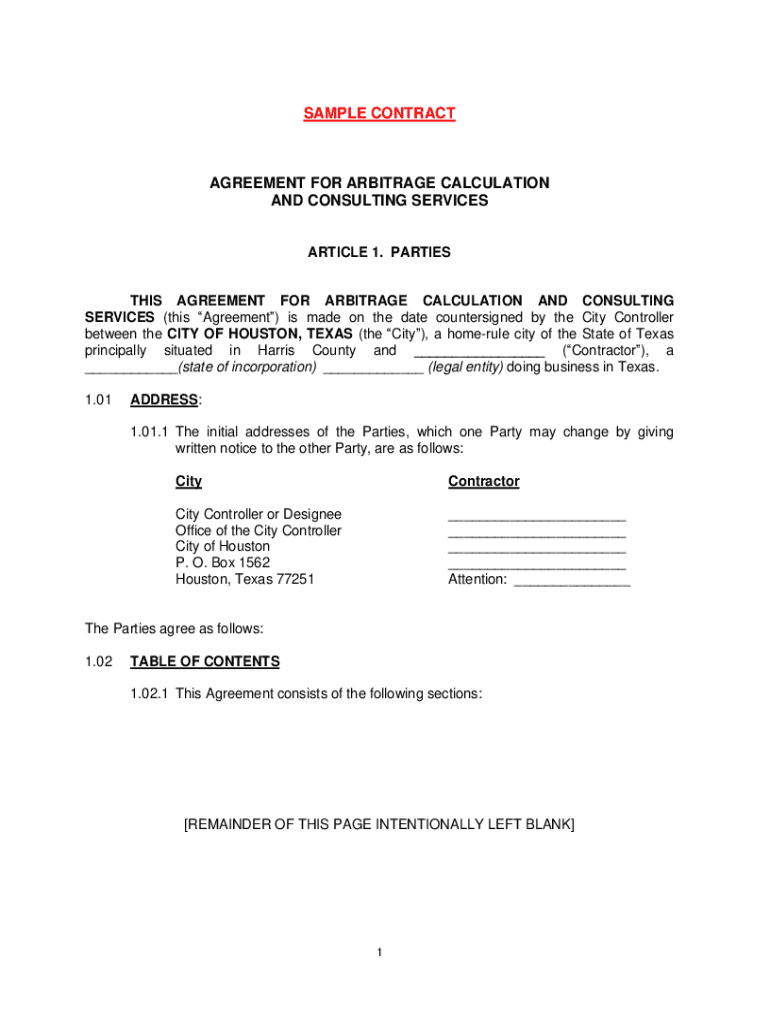 Fillable Online AGREEMENT FOR ARBITRAGE CALCULATION Fax Email Print - pdfFiller