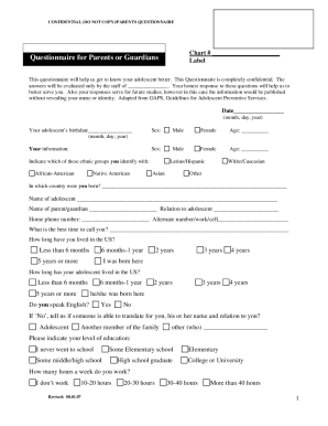Fillable Online Parent Questionnaire Form - English Fax Email Print ...