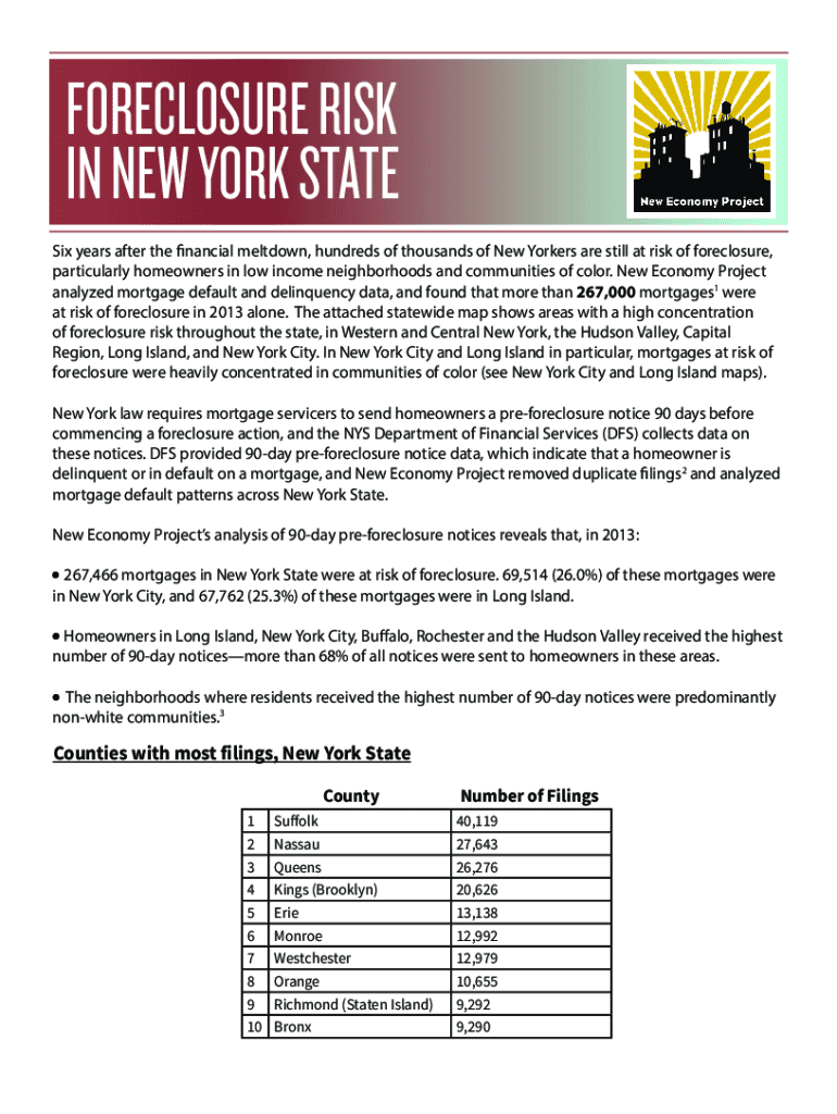 Fillable Online FORECLOSURE RISK IN NEW YORK STATE Fax Email Print - pdfFiller