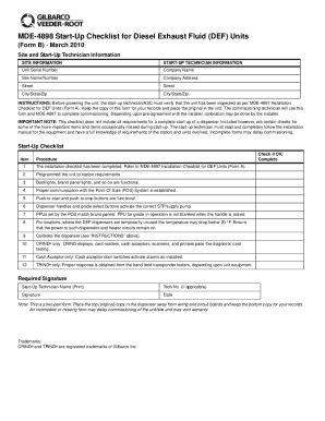 Fillable Online MDE-4898. MDE-4898 Start-Up Checklist for Diesel ...