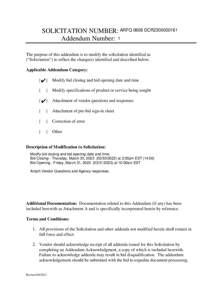 Fillable Online SOLICITATION NUMBER: Insert RFQ, RFP No. Addendum ...