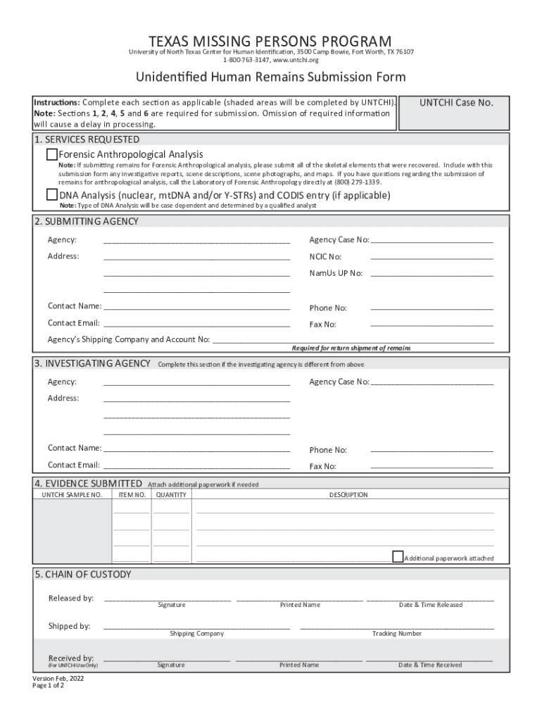Fillable Online Missing Persons - Center for Human Identification Fax ...