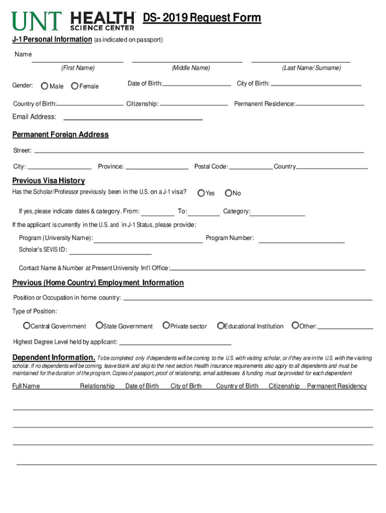 Fillable Online Request Form for Certificate of Eligibility (DS-2019) for J-1 ... Fax Email ...