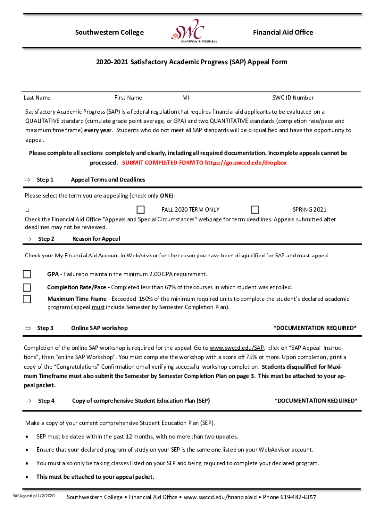 Fillable Online Satisfactory Academic Progress (SAP) - Financial Aid Office Fax Email Print ...