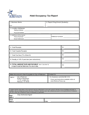 Fillable Online Hotel Occupancy Tax Report Form Fax Email Print - pdfFiller