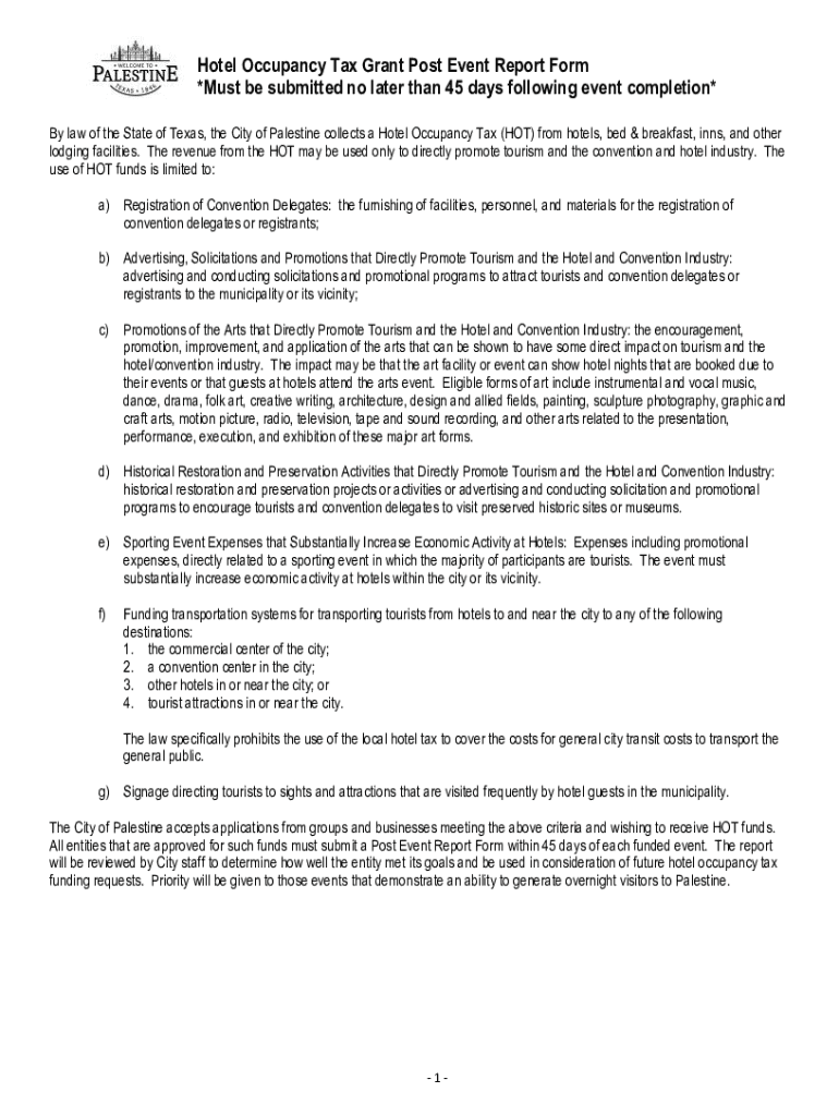 Fillable Online POST EVENT REPORT FORM Hotel Occupancy Tax Funding Fax ...