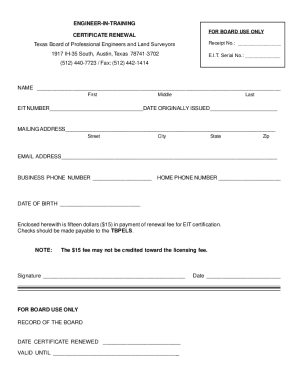 Fillable Online EIT Certificate Renewal Form Fax Email Print - pdfFiller