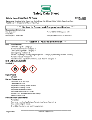 Fillable Online Safety Data Sheet (SDS) Ultra Low Sulfur Diesel Fax ...