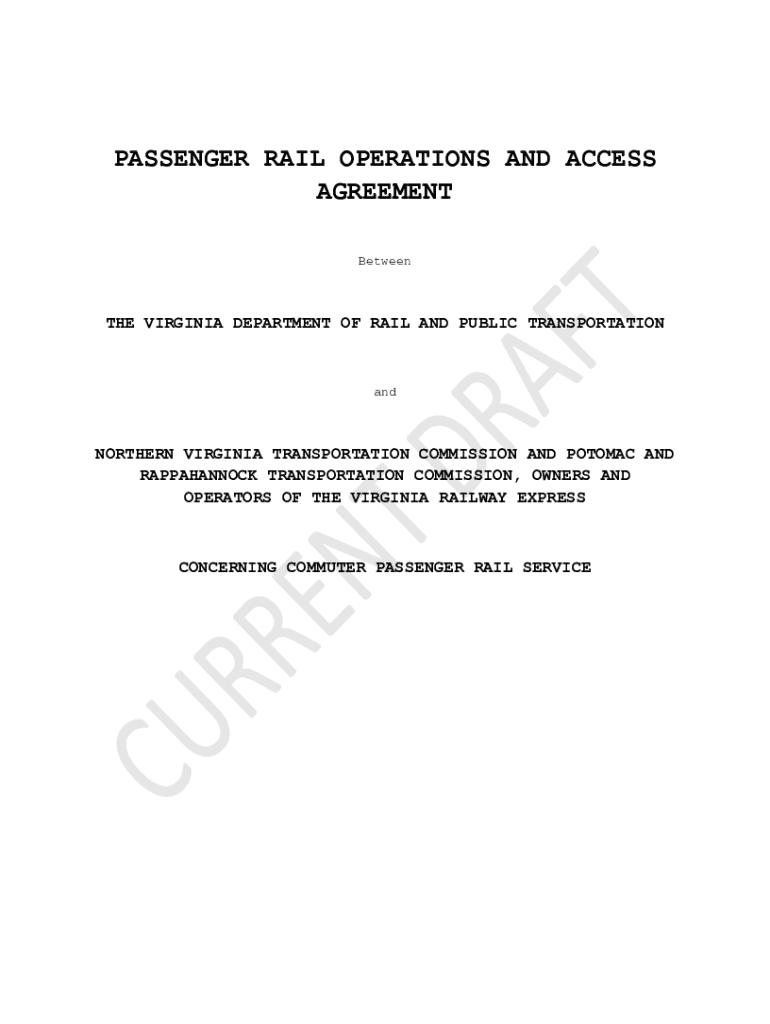 Fillable Online passenger rail operations and access agreement vre Fax ...