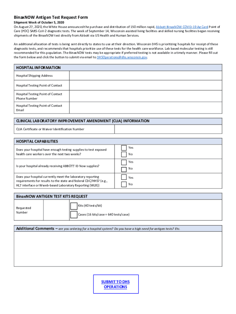 Fillable Online BinaxNOW Antigen Test Request Form Fax Email Print ...