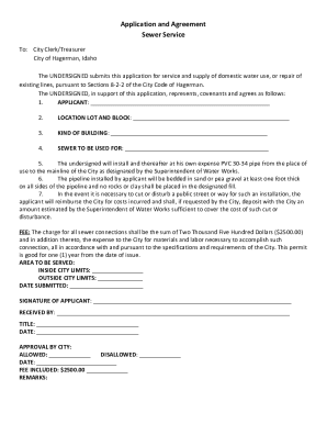 Fillable Online Application and Agreement Sewer Service Fax Email Print ...