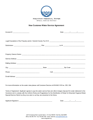 Fillable Online New Customer Water Service Agreement Fax Email Print ...