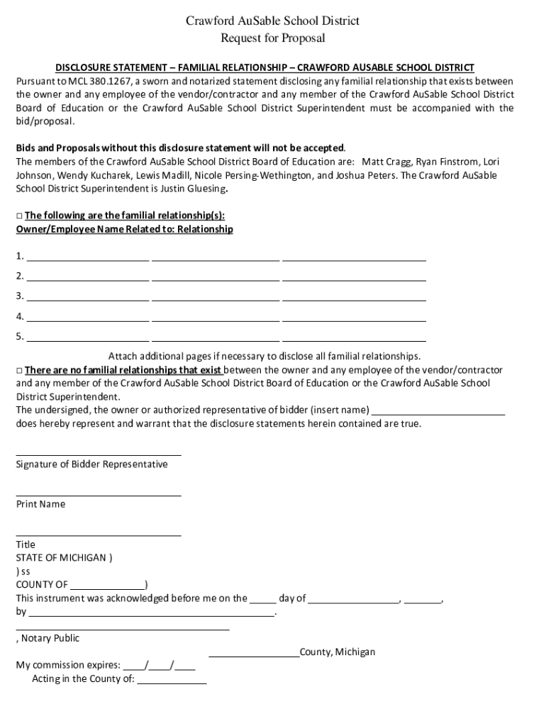 Fillable Online Familial Disclosure AFFIDAVIT - Kalkaska Public Schools ...